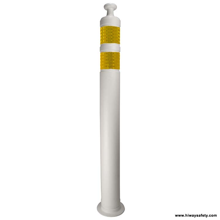 Delineator, Knob Top, White, 42in, 4.5in Bottom, 2-3in Yellow HI Bands ...